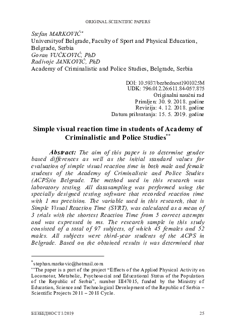 (PDF) Simple visual reaction time in students of Academy of ...