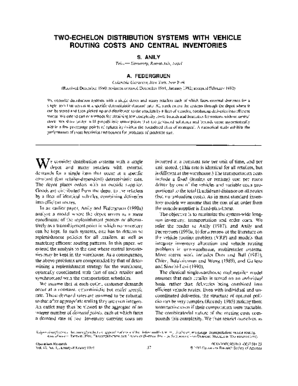 (PDF) Two-Echelon Distribution Systems with Vehicle Routing Costs and ...