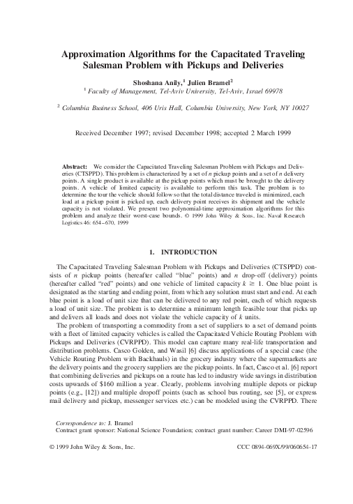 (PDF) Approximation algorithms for the capacitated traveling salesman problem with pickups and ...