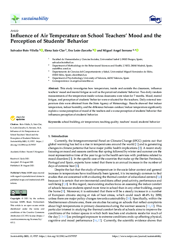 (PDF) Influence of Air Temperature on School Teachers’ Mood and the ...