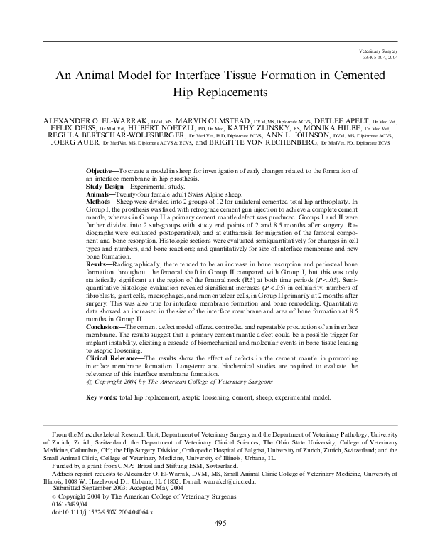 (PDF) An Animal Model for Interface Tissue Formation in Cemented Hip ...