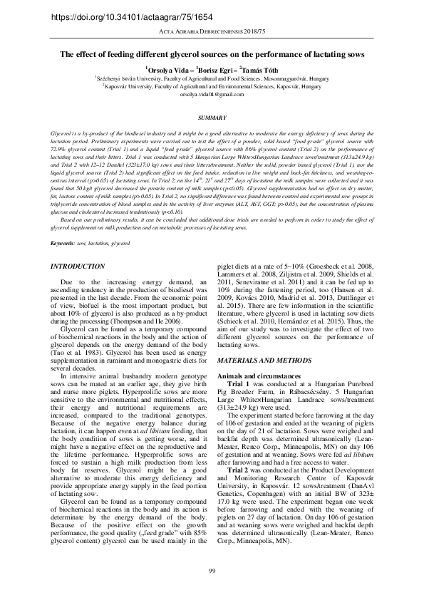 Pdf The Effect Of Feeding Different Glycerol Sources On The Performance Of Lactating Sows