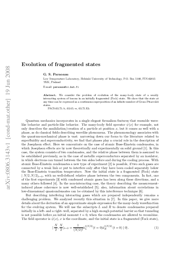 (PDF) Evolution of fragmented states