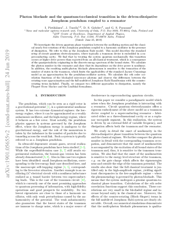 (PDF) Photon blockade and the quantum-to-classical transition in the driven-dissipative ...