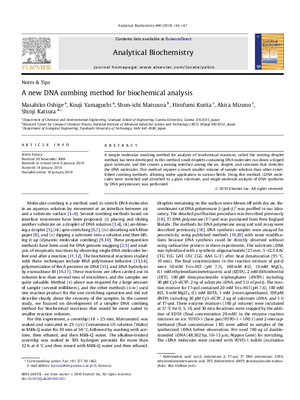 (PDF) A new DNA combing method for biochemical analysis