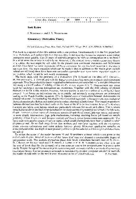 (PDF) J. Weertmann, J. R. Weertmann. Elementary dislocation theory ...