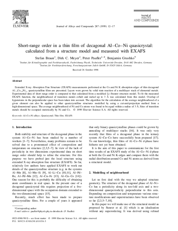 (PDF) Short-range order in a thin film of decagonal Al–Co–Ni ...