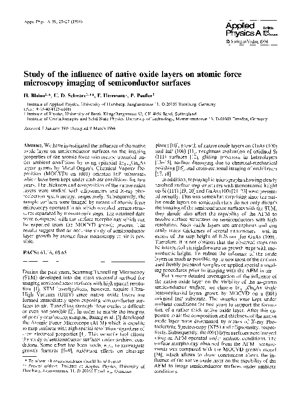 (PDF) Study of the influence of native oxide layers on atomic force ...