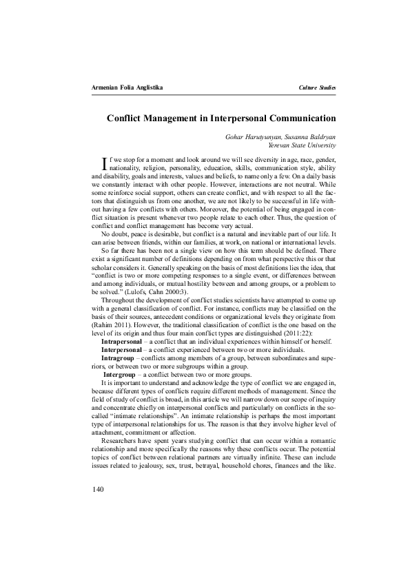 (PDF) Conflict Management in Interpersonal Communication