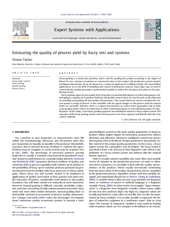 (PDF) Estimating the quality of process yield by fuzzy sets and systems