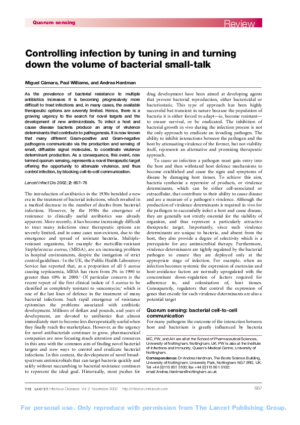 (PDF) Modulating Bacterial Communication for Infection Control