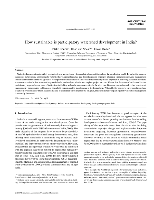 (PDF) How sustainable is participatory watershed development in India?