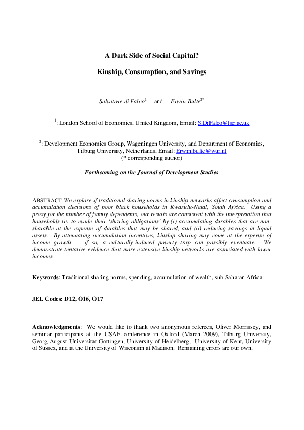 (PDF) A Dark Side of Social Capital? Kinship, Consumption, and Savings ...