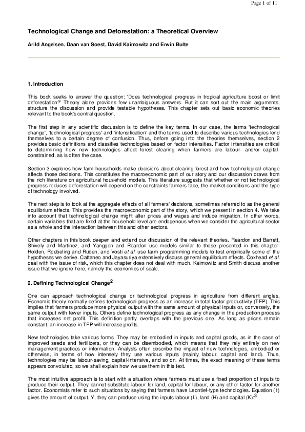 (PDF) Technological change and deforestation: a theoretical overview