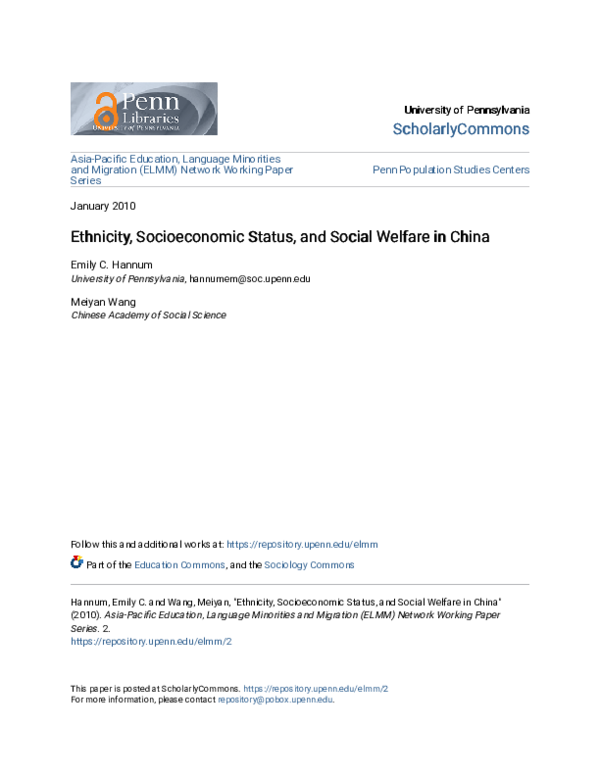 (PDF) Ethnicity, Socioeconomic Status, and Social Welfare in China
