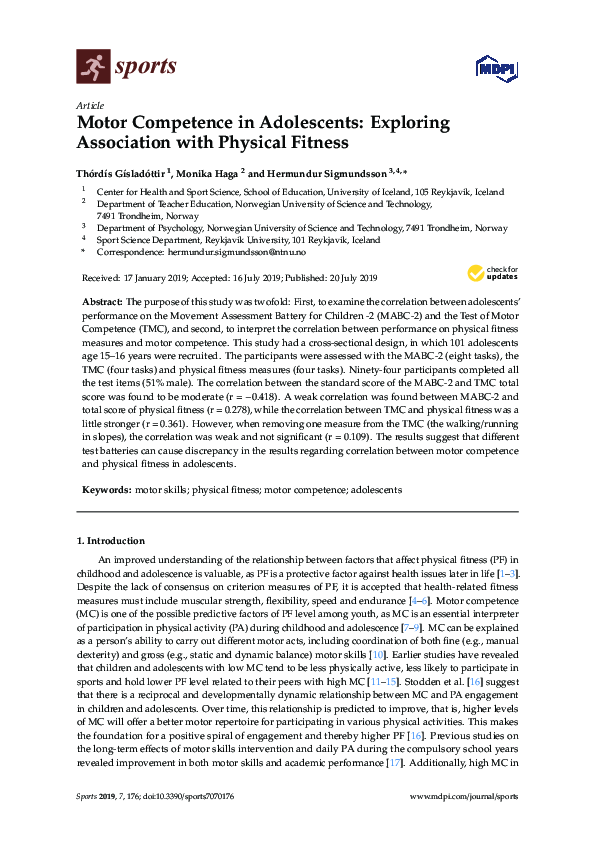 (PDF) Motor Competence in Adolescents: Exploring Association with Physical Fitness