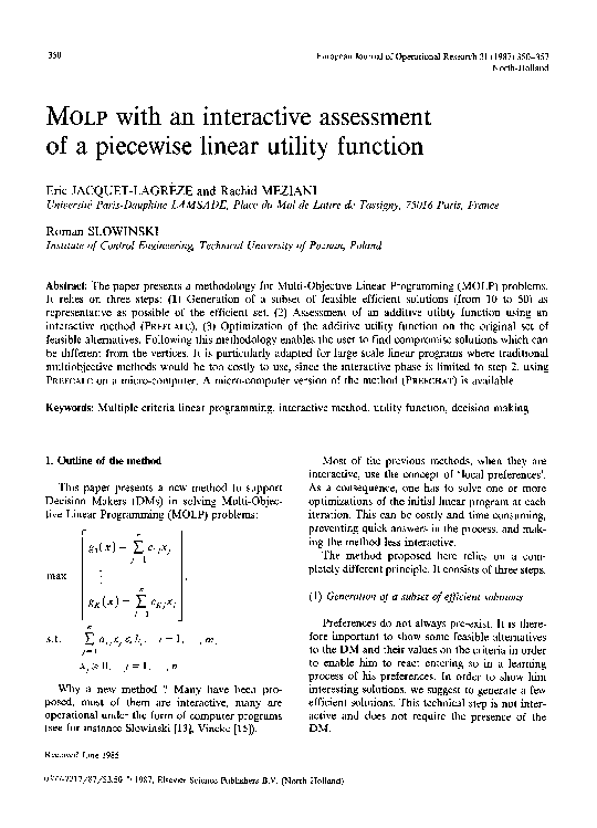 (PDF) Molp with an interactive assessment of a piecewise linear utility function
