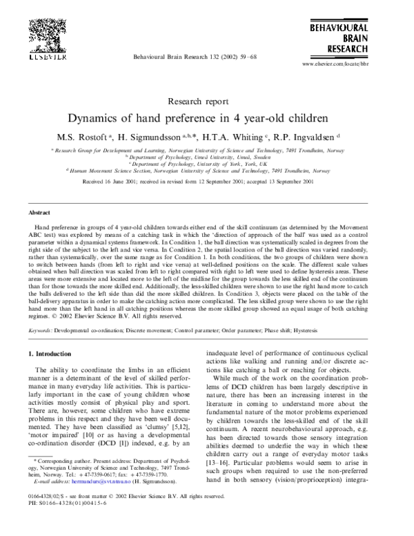 (PDF) Dynamics of hand preference in 4 year-old children