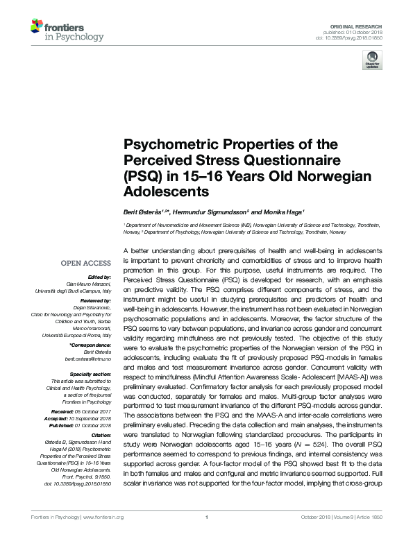 (PDF) Psychometric Properties of the Perceived Stress Questionnaire ...