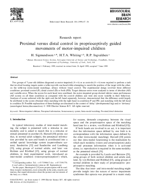 (PDF) Proximal versus distal control in proprioceptively guided ...