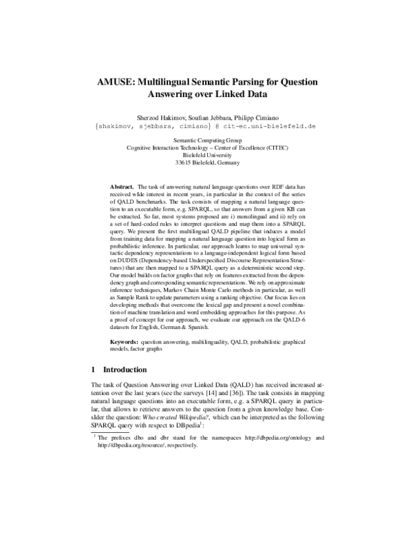 (PDF) AMUSE: Multilingual Semantic Parsing for Question Answering over Linked Data
