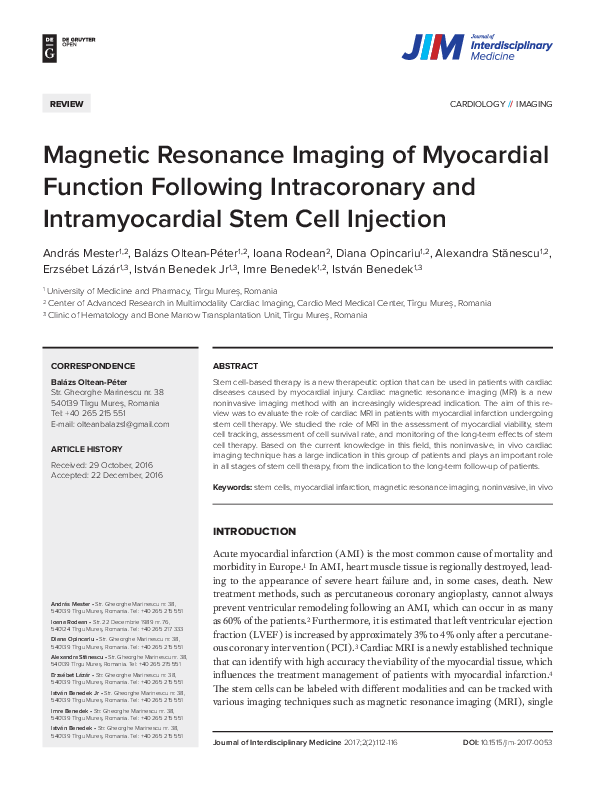 (PDF) Magnetic Resonance Imaging of Myocardial Function Following ...