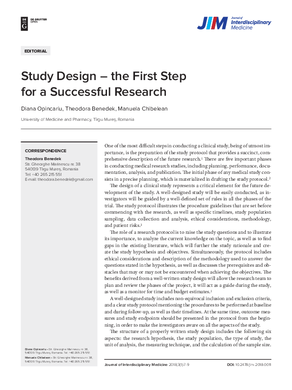 (PDF) Study Design – the First Step for a Successful Research