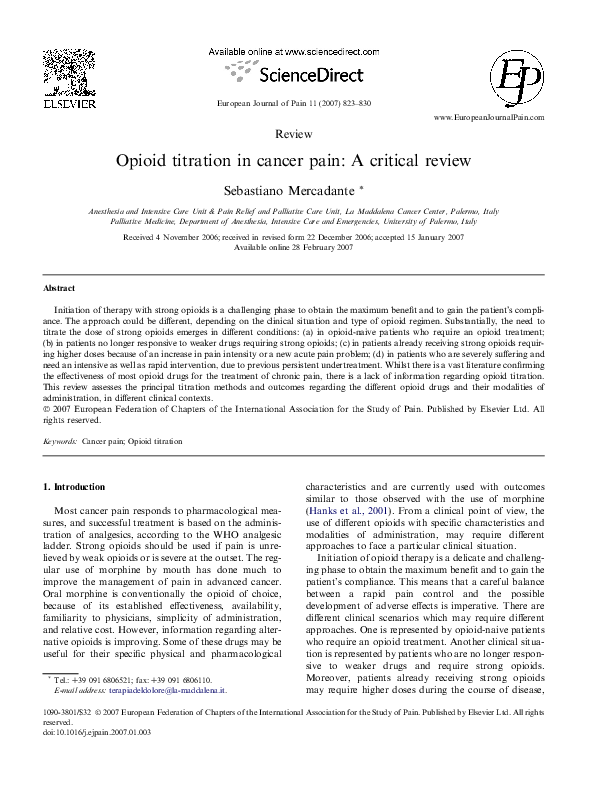 (PDF) Opioid titration in cancer pain: A critical review