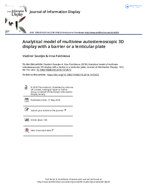 (PDF) Analytical model of multiview autostereoscopic 3D display with a barrier or a lenticular plate