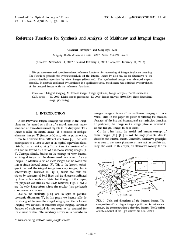 (PDF) Reference Functions for Synthesis and Analysis of Multiview and Integral Images