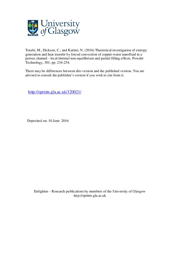 (PDF) Theoretical investigation of entropy generation and heat transfer ...