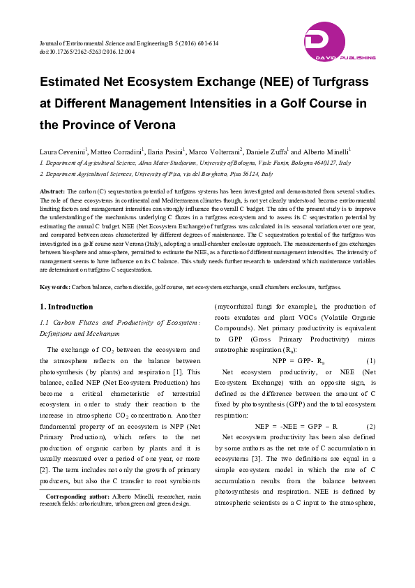 (PDF) Estimated Net Ecosystem Exchange (NEE) of Turfgrass at Different ...