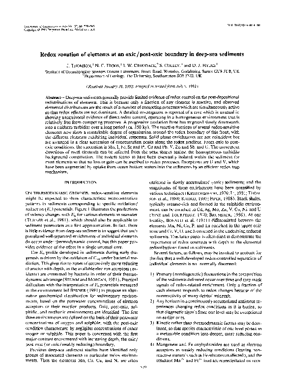 (PDF) Redox zonation of elements at an oxic/post-oxic boundary in deep ...