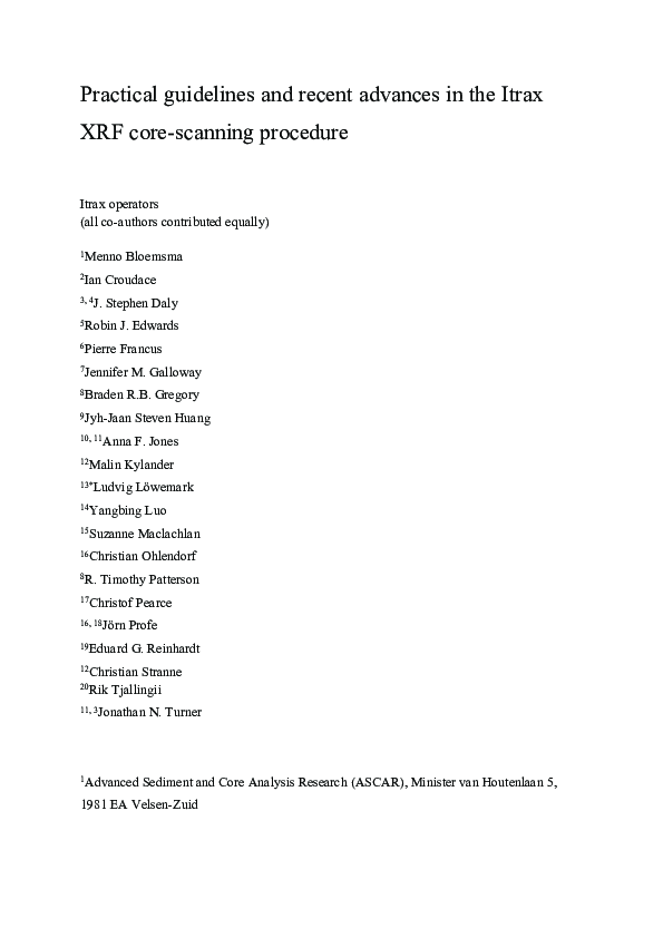 (PDF) Practical guidelines and recent advances in the Itrax XRF core-scanning procedure