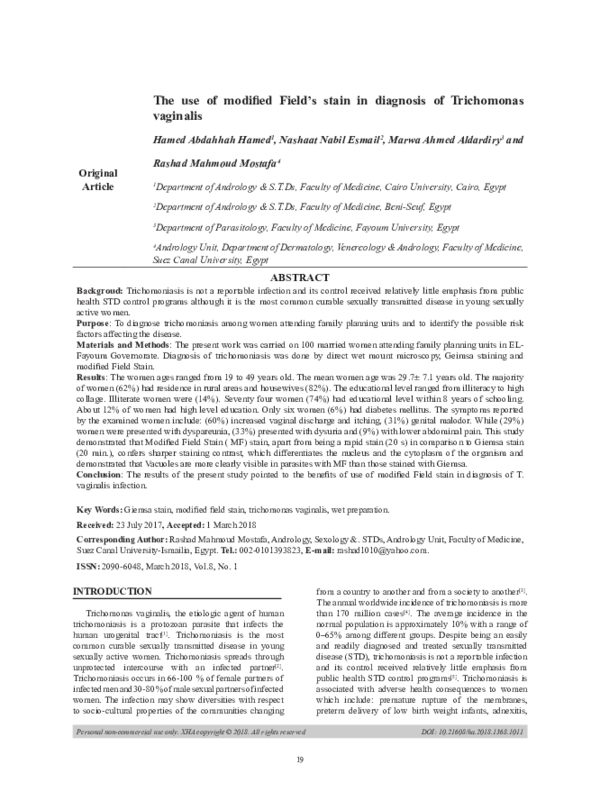 (PDF) The use of modified Field’s stain in diagnosis of Trichomonas ...
