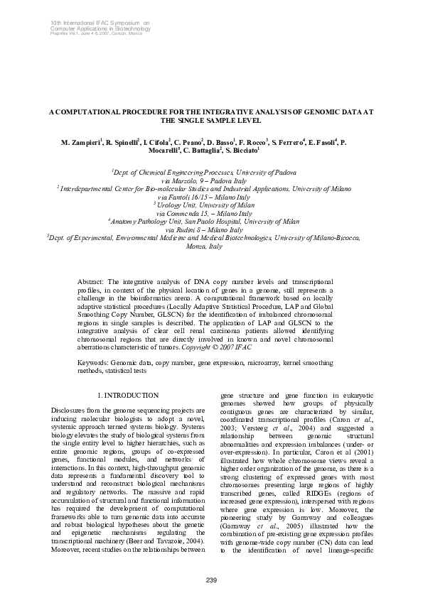 Pdf A Computational Procedure For The Integrative Analysis Of Genomic Data At The Single
