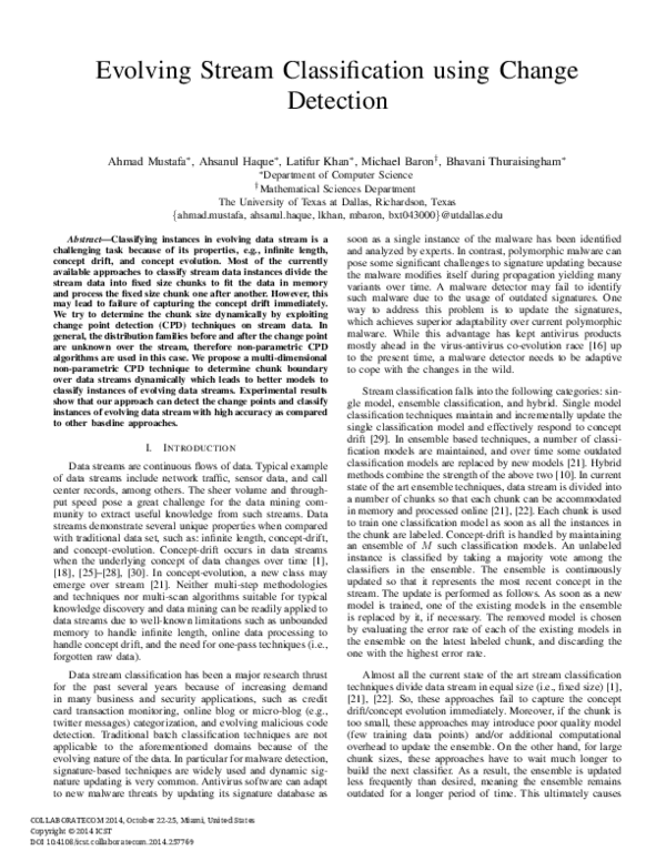 (PDF) Evolving Stream Classification using Change Detection