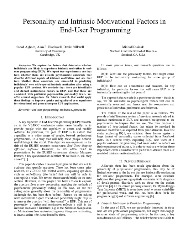 (PDF) Personality and intrinsic motivational factors in end-user ...