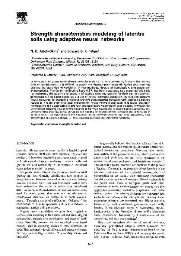 (PDF) Strength characteristics modeling of lateritic soils using adaptive neural networks