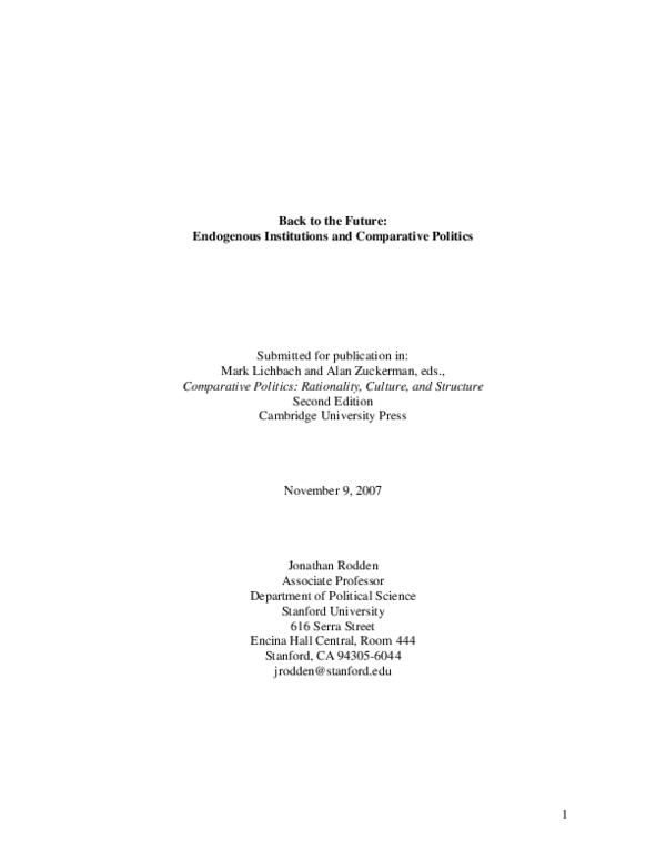 (PDF) Back to the Future: Endogenous Institutions and Comparative ...