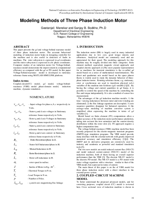 (PDF) Modeling Methods of Three Phase Induction Motor