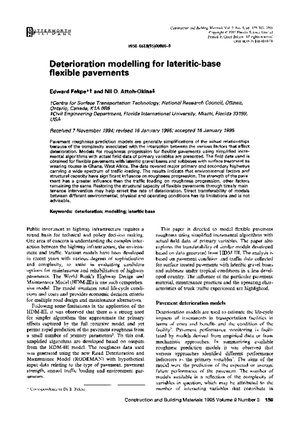 (PDF) Deterioration modelling for lateritic-base flexible pavements