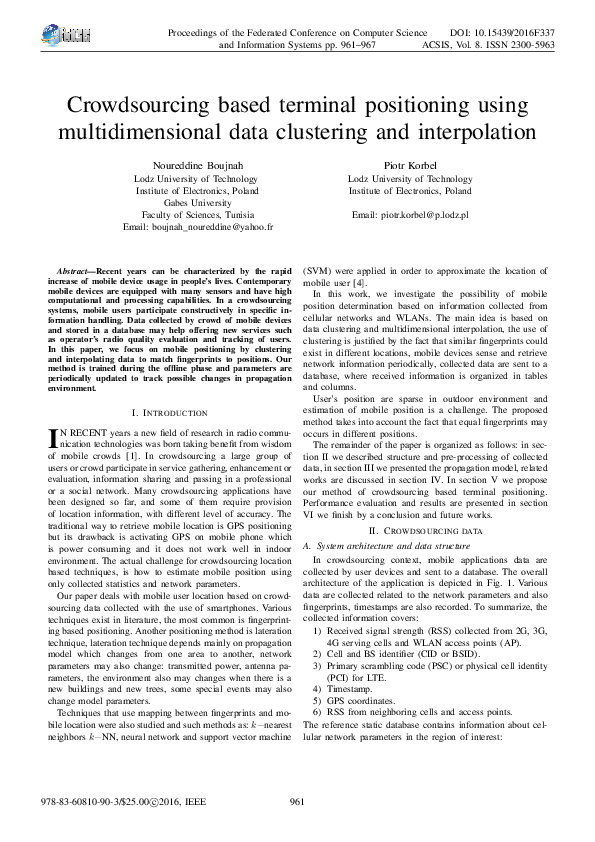 (PDF) Crowdsourcing based terminal positioning using multidimensional data clustering and ...
