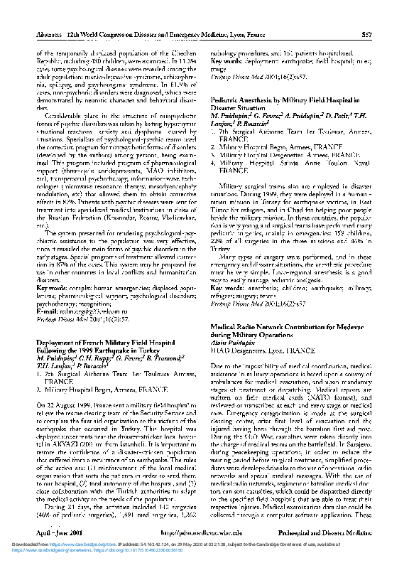 (PDF) Pediatric Anesthesia by Military Field Hospital in Disaster Situation