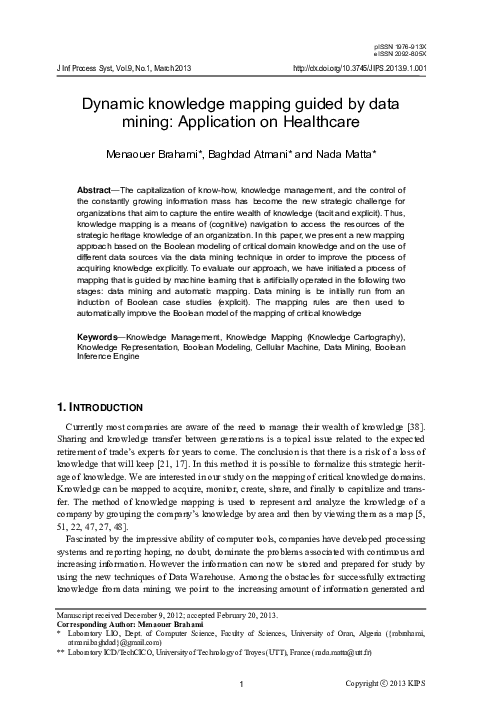 (PDF) Dynamic knowledge mapping guided by data mining: Application on Healthcare