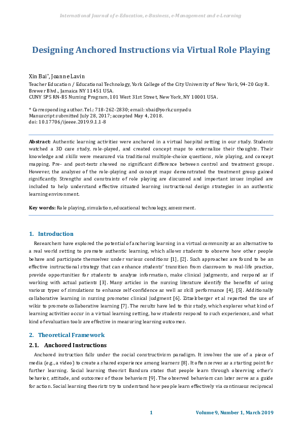 (PDF) Designing Anchored Instructions via Virtual Role Playing