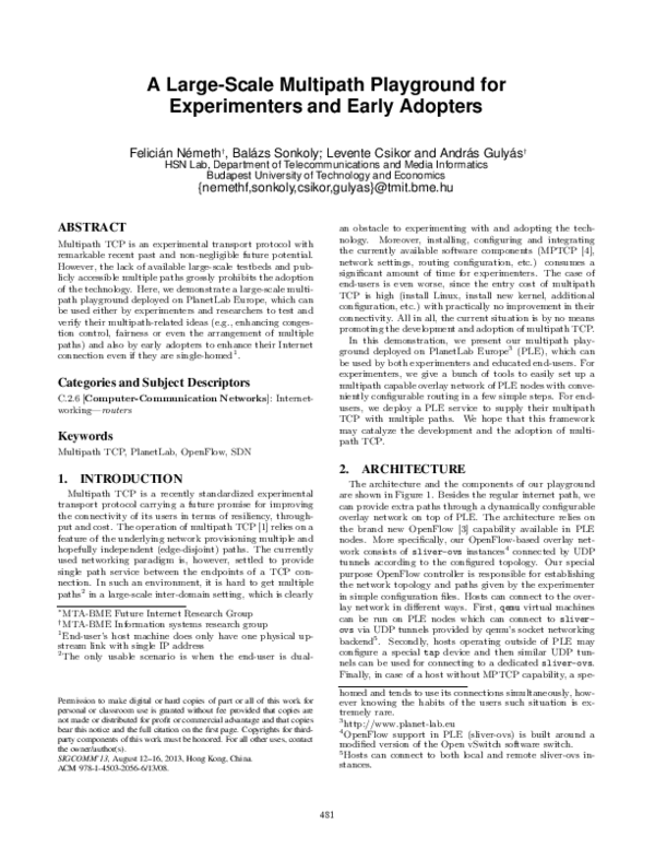 (PDF) A large-scale multipath playground for experimenters and early adopters