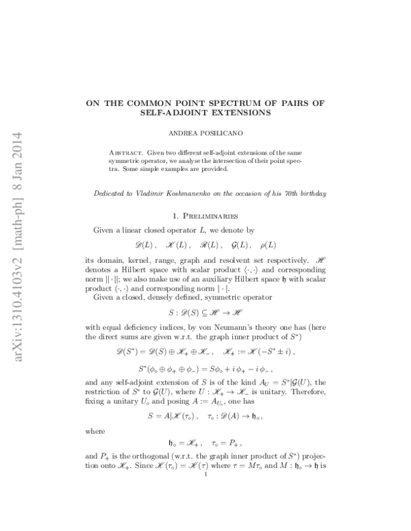 (PDF) On the common Point Spectrum of pairs of Self-Adjoint Extensions | Andrea Posilicano ...