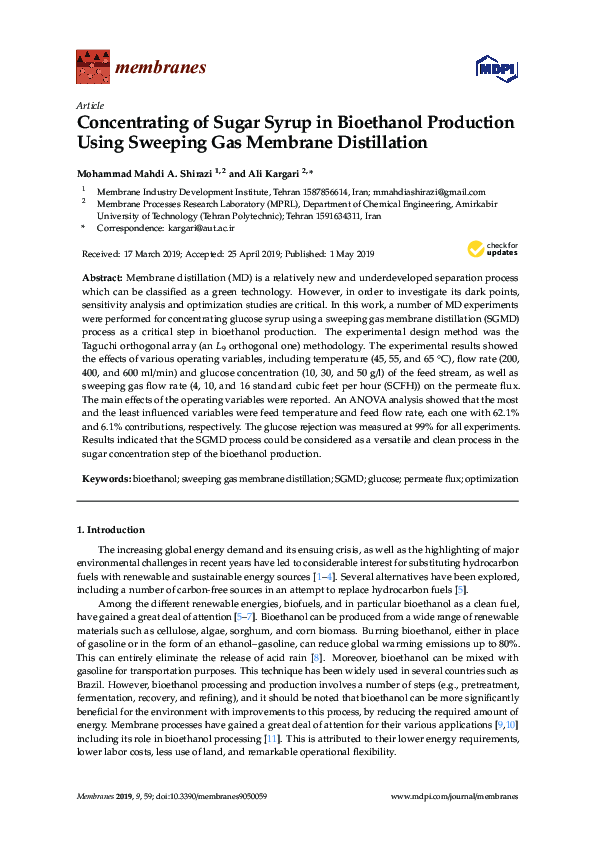 (PDF) Concentrating of Sugar Syrup in Bioethanol Production Using ...