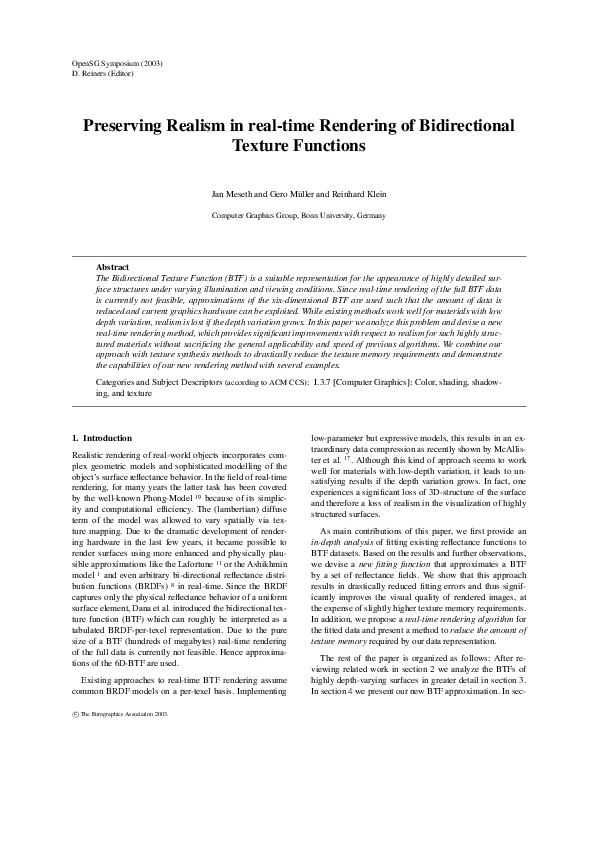 (PDF) Preserving Realism in real-time Rendering of Bidirectional Texture Functions | Reinhard ...